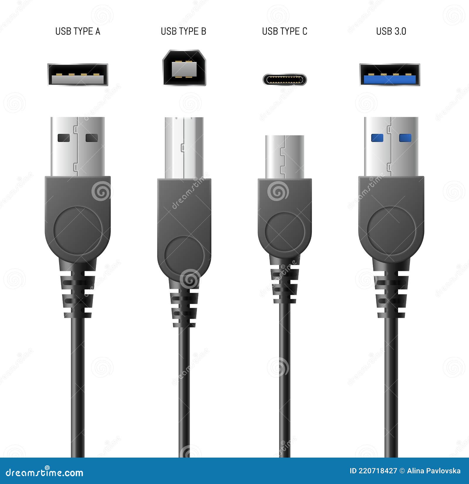 Realistic Usb Cable Connectors, Smartphone Chargers Set with Modern ...