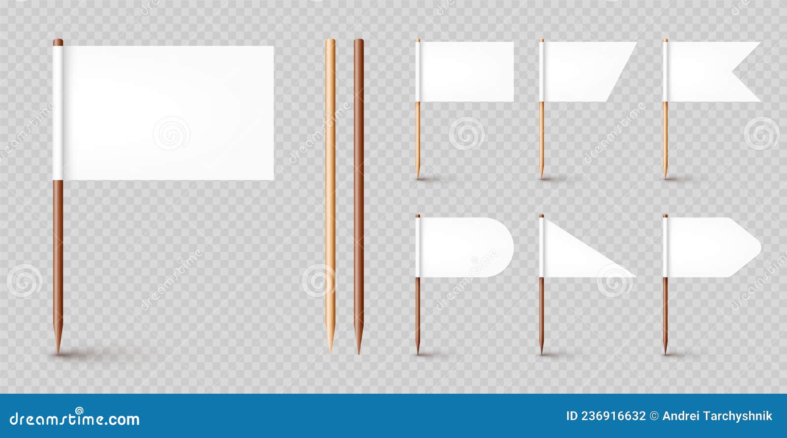 Realistic Various Toothpick Flags. Wooden Toothpicks with White Paper ...