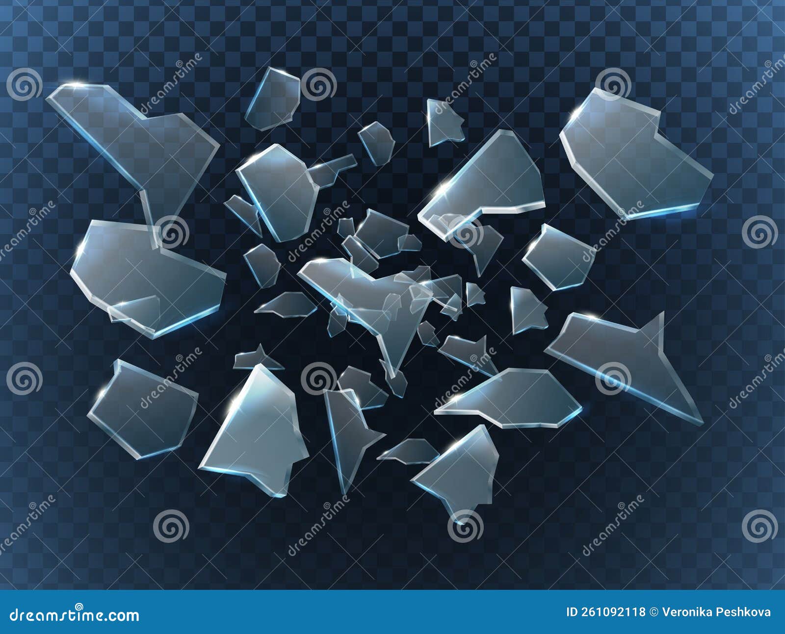 3d Realistic Vector Background. Shards of Broken Glass Flying in the ...