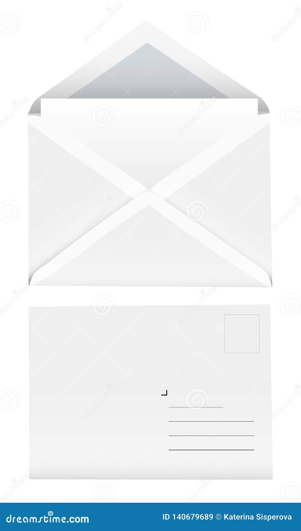 Blank Envelope Mockup With Window, Front And Back View. Clean Envelope ...