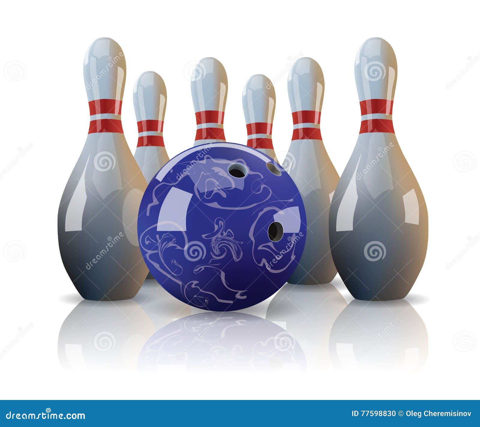 Realistic Vector Bowling Ball and Six Pins on White Background. Stock ...