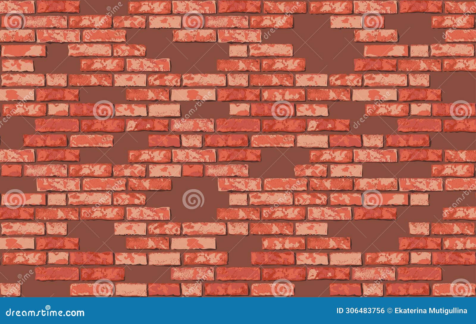 Realistic Vector Brick Wall Pattern Horizontal Background. Flat Wall ...