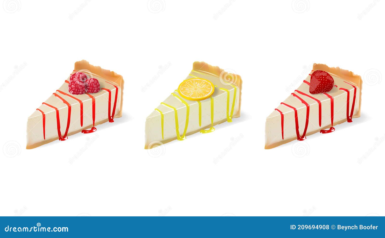 Realistic Vector Cheesecake Slices with Raspberry Lemon and Strawberry ...