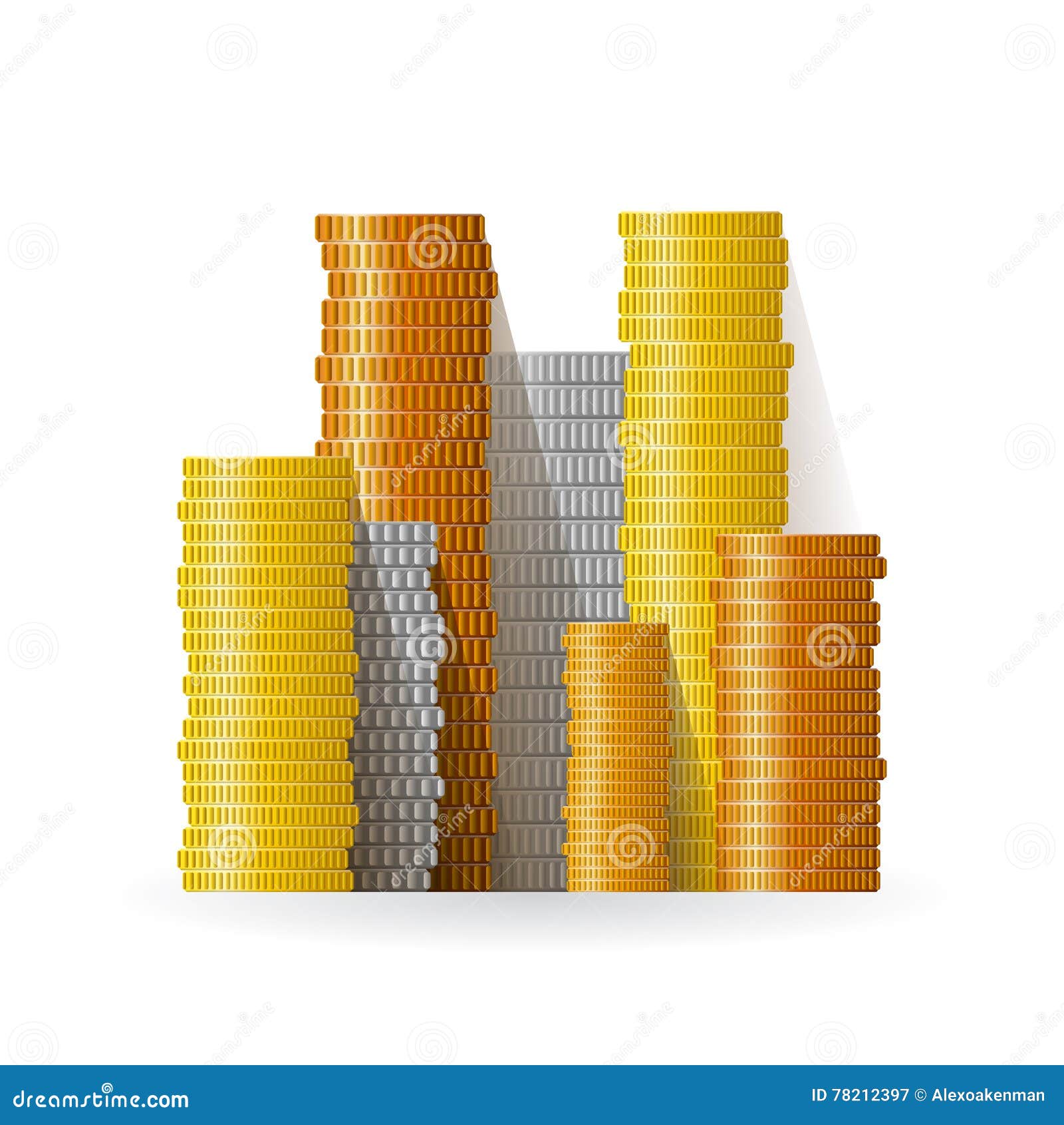 Realistic Vector Coin Piles in Flat Style Stock Vector - Illustration ...