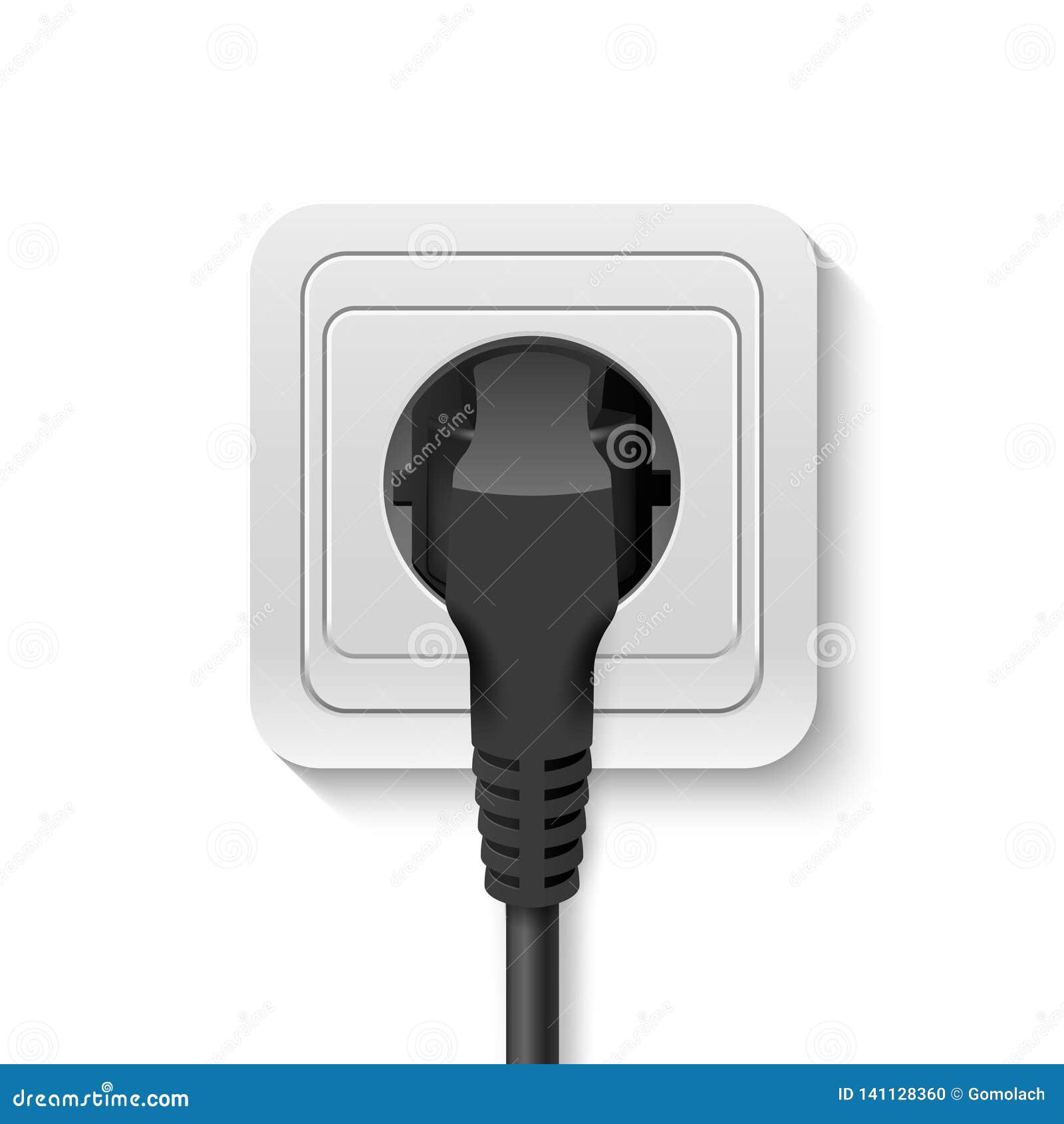 Realistic Vector 3d Black Plug Inserted in a Wall Socket Icon Closeup ...
