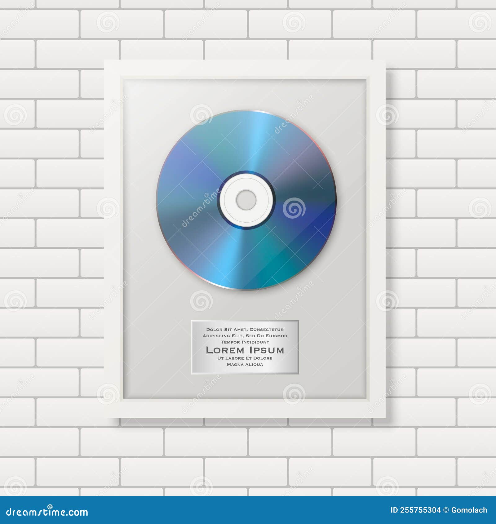 Realistic Vector 3d Blue CD and Label with White Frame on Brick Wall ...