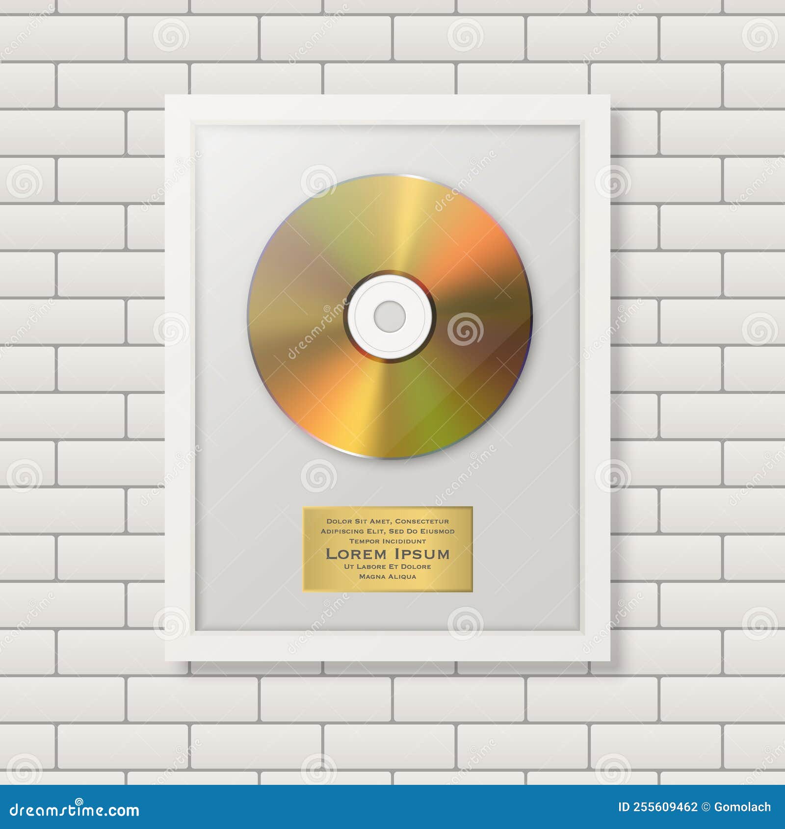 Realistic Vector 3d Golden Yellow CD and Label with White Frame on ...