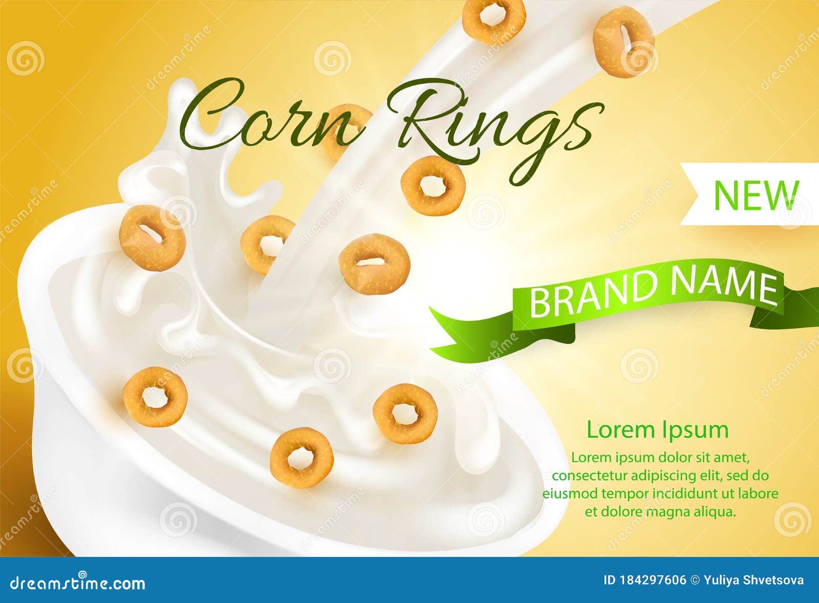 Realistic Vector. 3d Illustration With A Splash Milk And Corn Rings ...