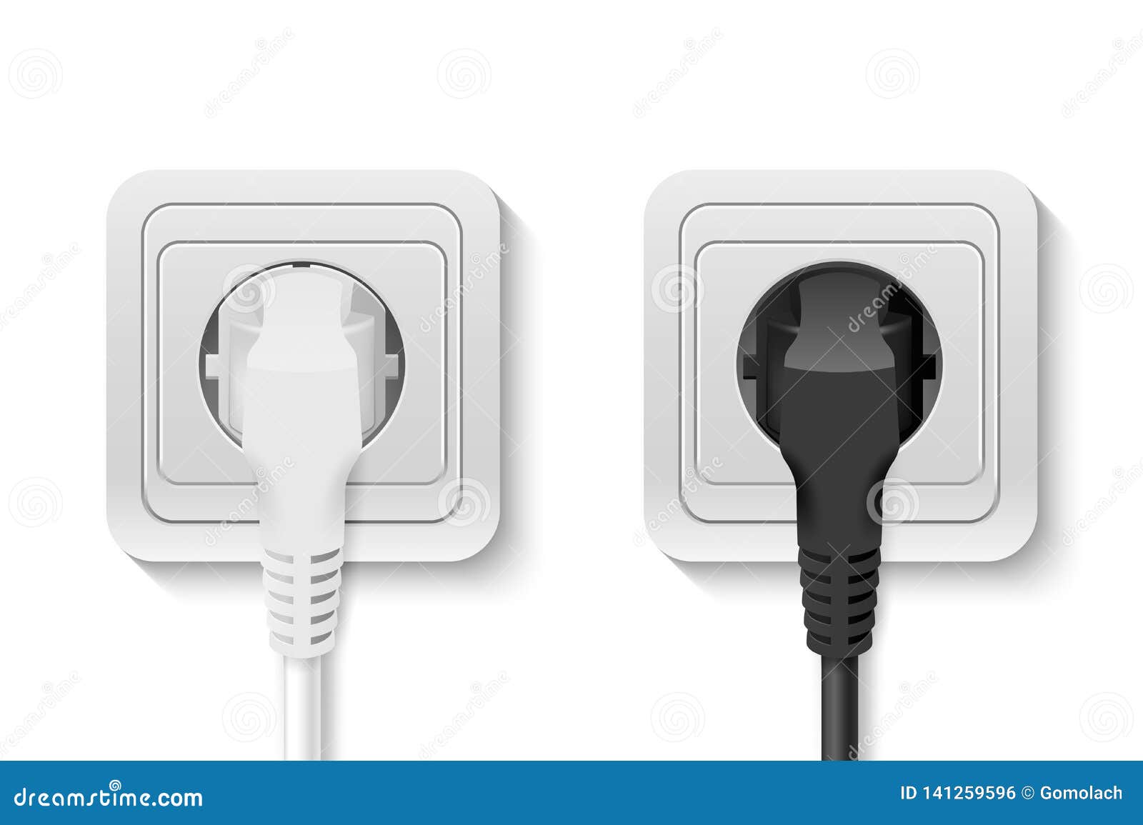 Realistic Vector 3d White and Black Plug Inserted in a Wall Socket Set ...