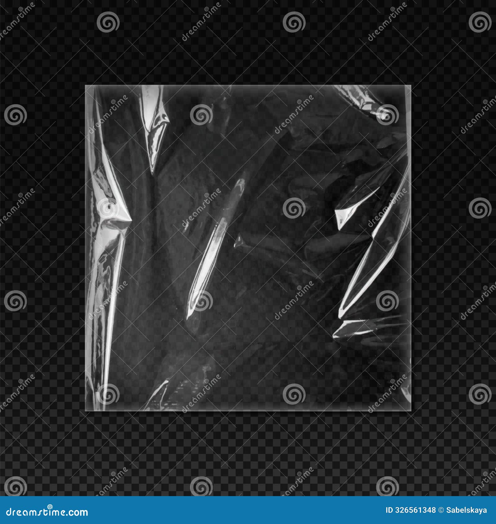 Realistic Vector Design of Crumpled Plastic Packaging on Isolated Black ...