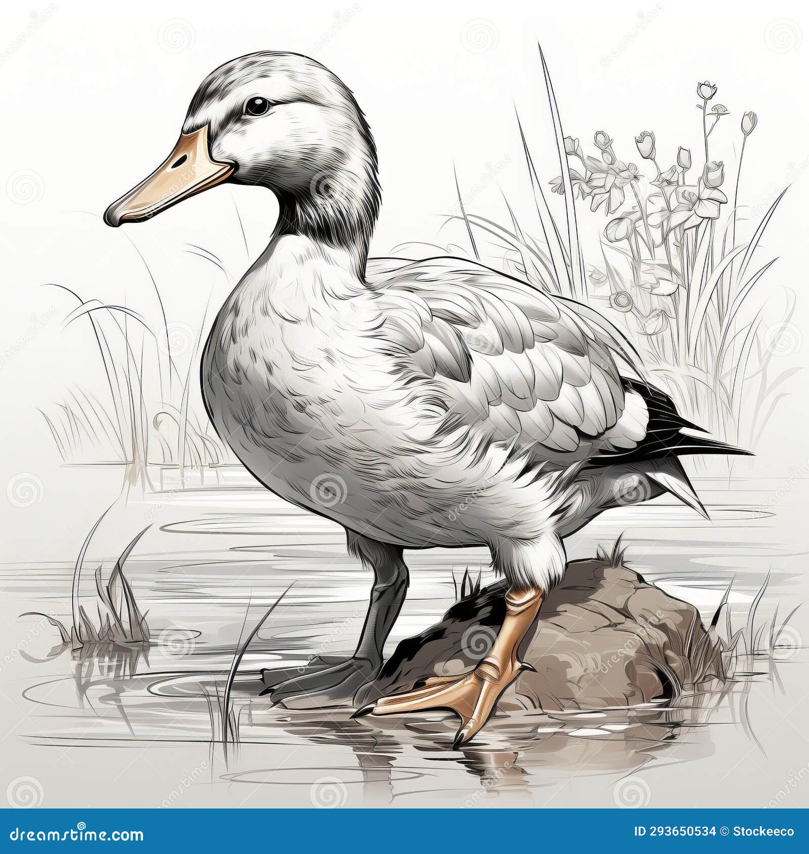Duck Drawing Realistic Stock Illustrations – 734 Duck Drawing Realistic ...