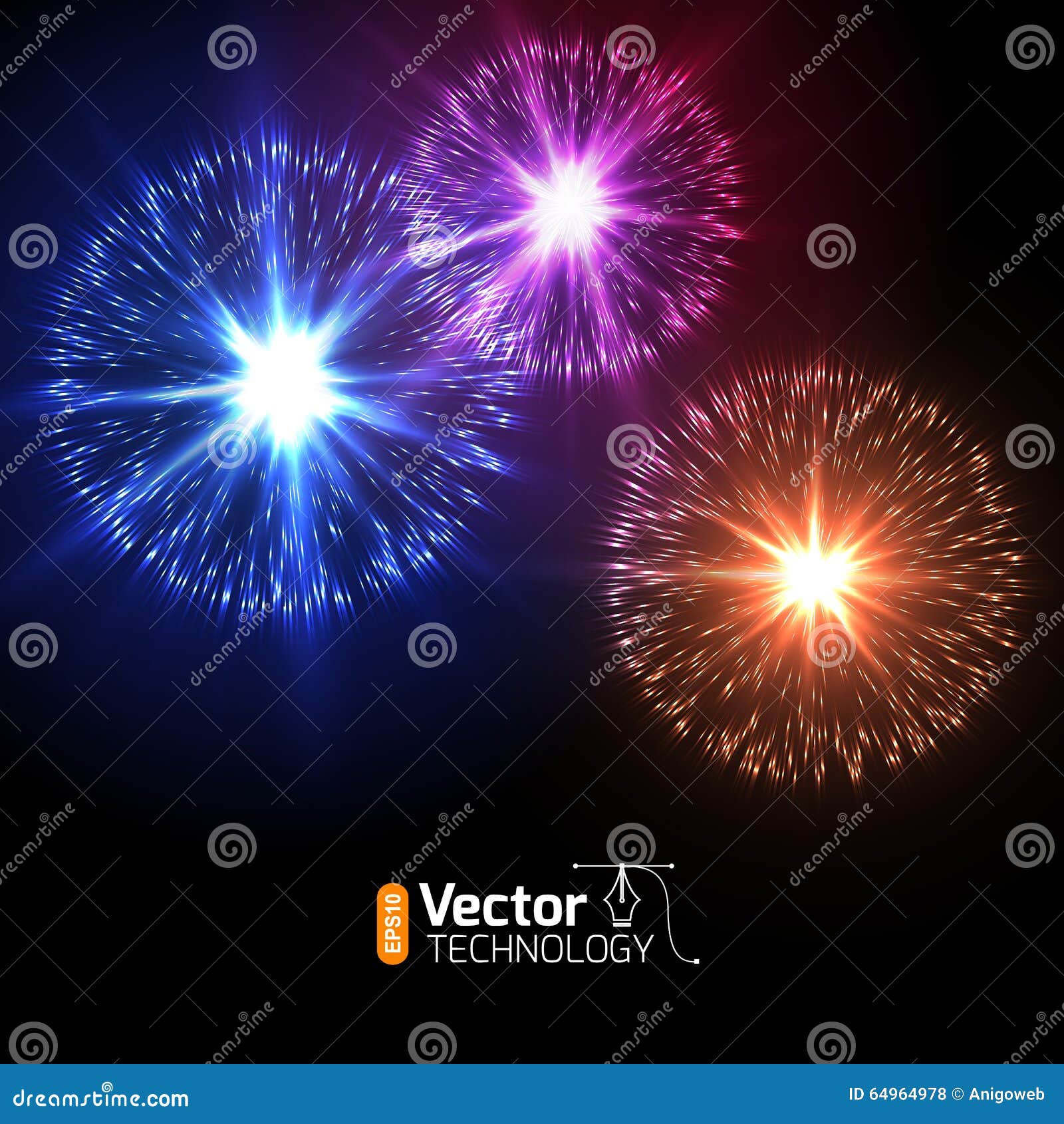 Realistic Vector fireworks stock vector. Illustration of fire - 64964978