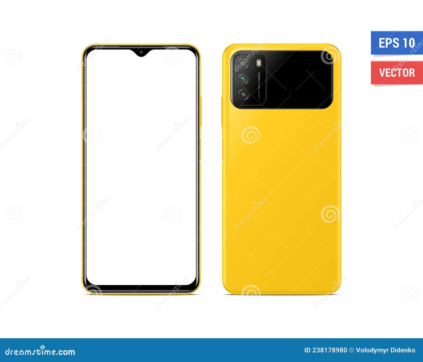Realistic Vector Flat Mock-up Xiaomi POCO M3 with Blank Screen Isolated ...