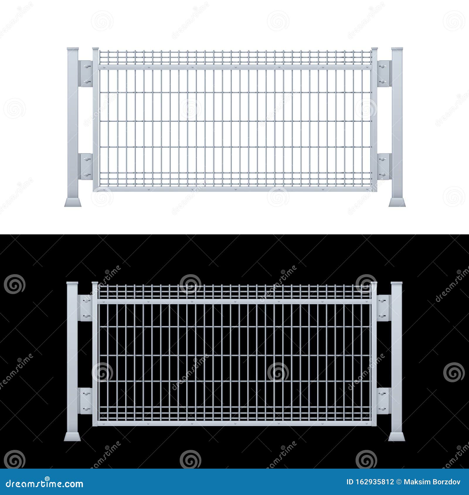 Realistic Vector Galvanized Sheet Metal Fence Panel. Rectangular Steel ...