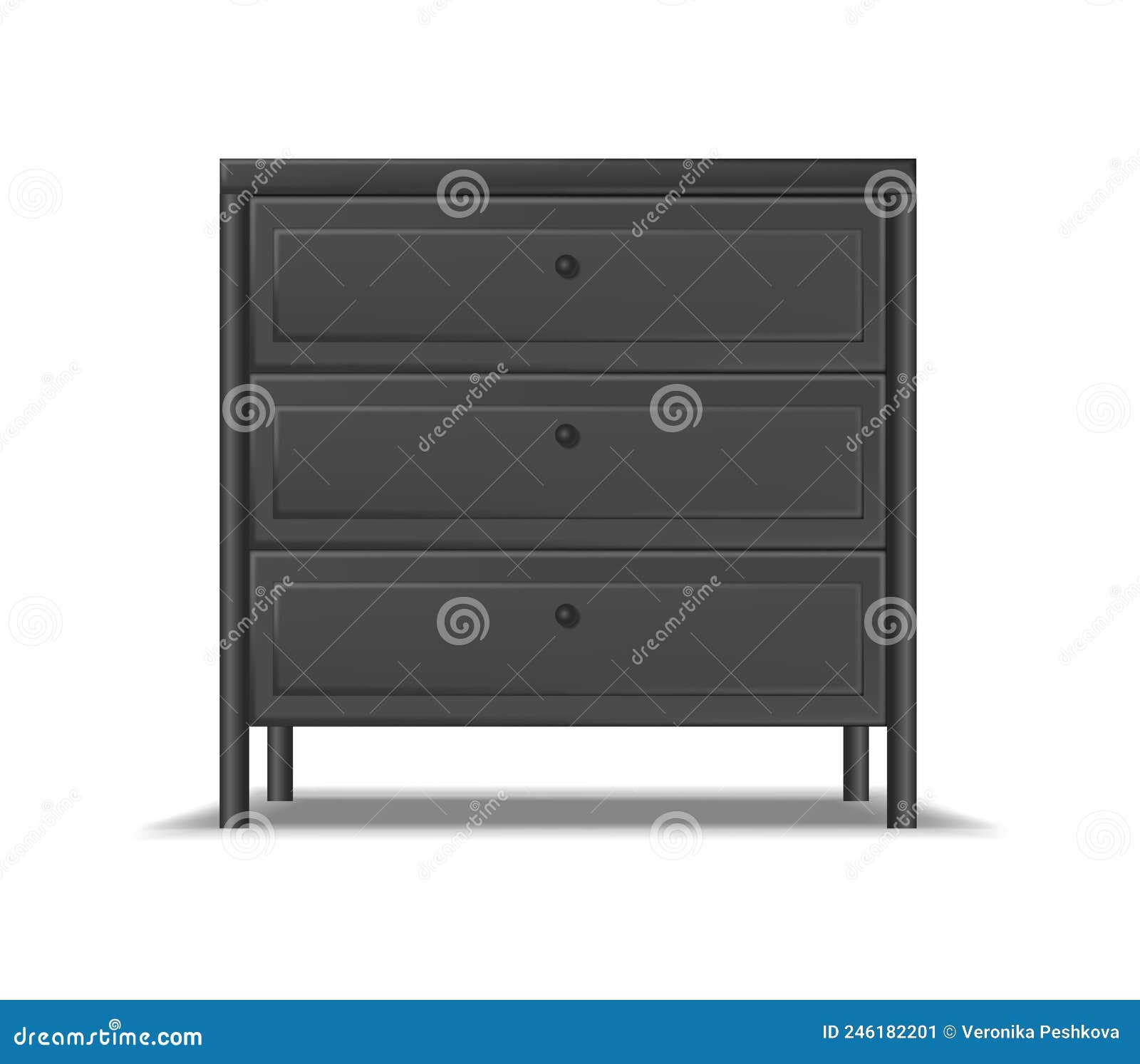 Realistic Vector Icon. Modern Black Bedside Table Nightstand with ...