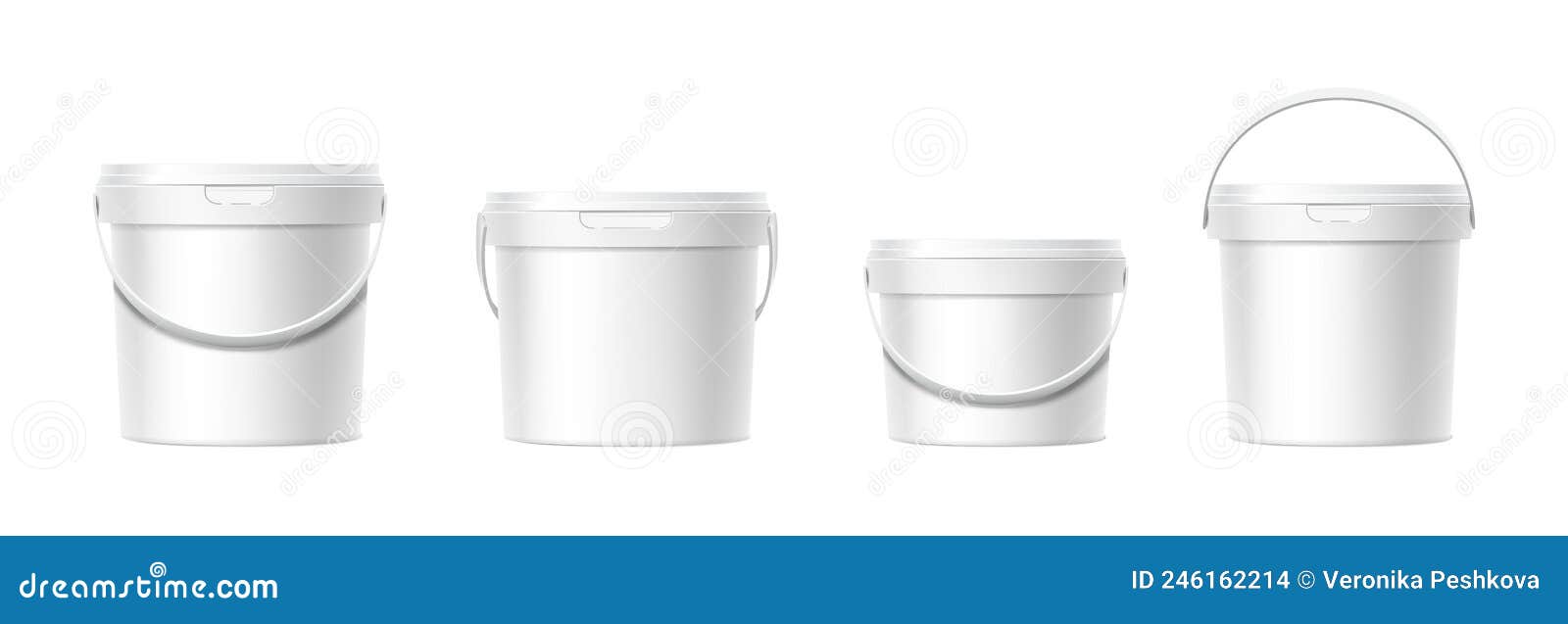 Realistic Vector Icon Set. Different Shapes White Plastic Bucket with ...