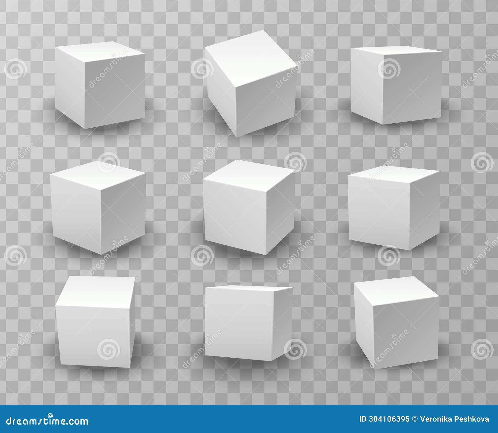 3d Realistic Vector Icon Set. White Modeling Cube Mockups Under ...