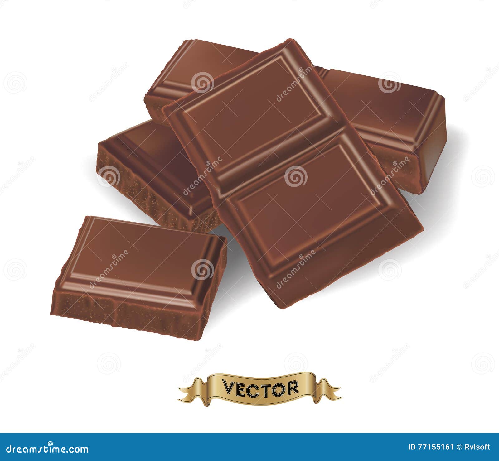 Broken Chocolate Bar. Milk, White And Dark Chocolate. Sweetened Block ...