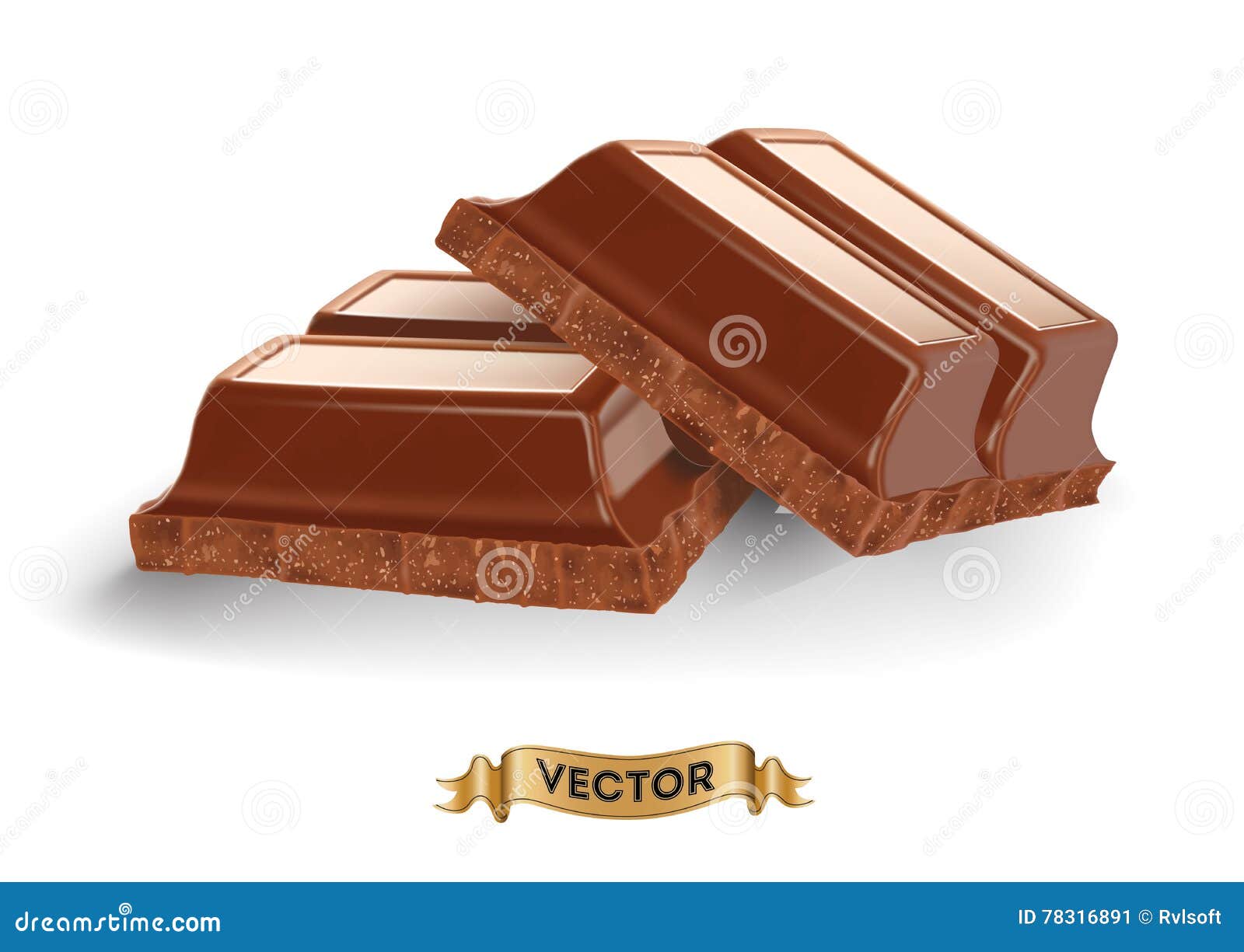 Broken Chocolate Bar. Milk, White And Dark Chocolate. Sweetened Block ...