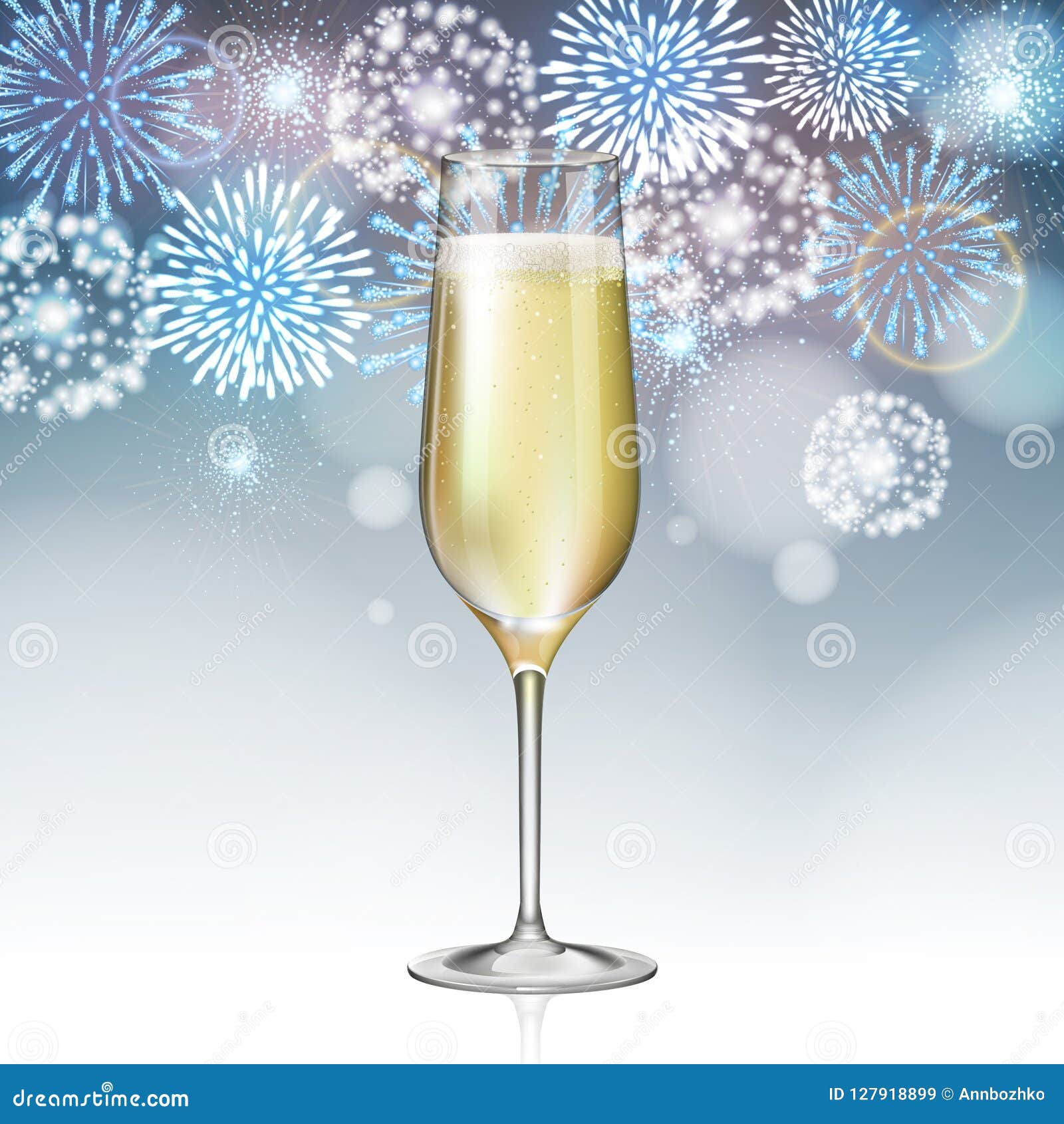 Realistic Vector Illustration of Champagne Glass on Holiday Firework ...