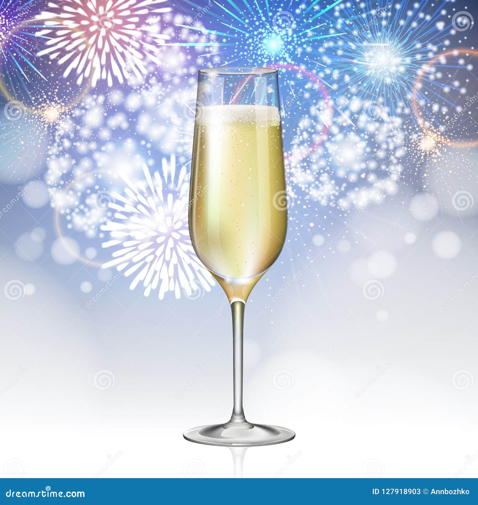 Realistic Vector Illustration of Champagne Glass on Holiday Firework ...