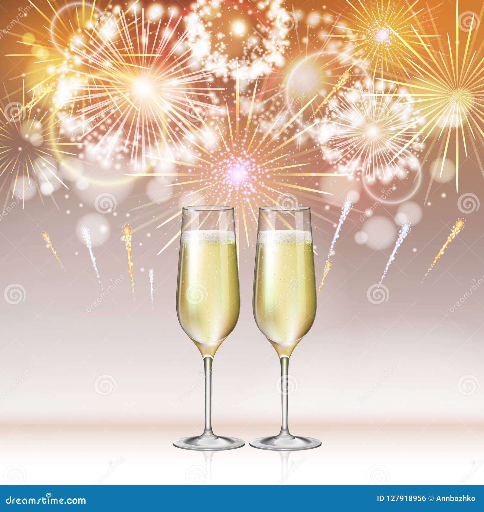 Realistic Vector Illustration of Champagne Glass on Golden Firework ...