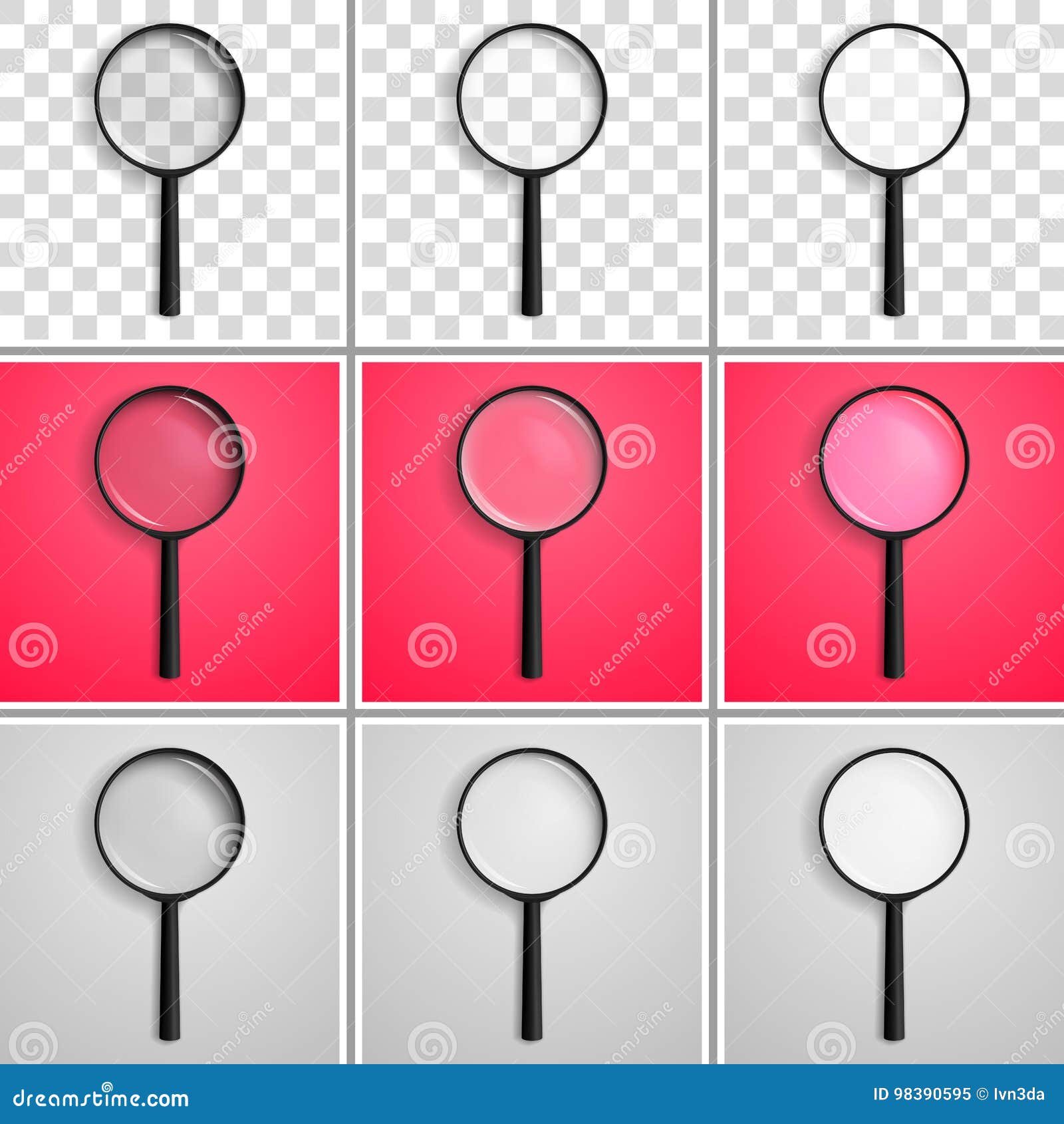 Realistic Vector Illustration of a Magnifying Glass Arranged Vertically ...