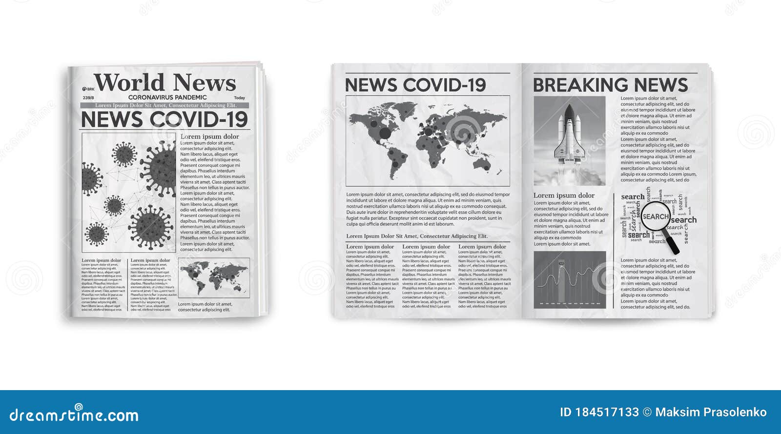Old Newspaper Layout. Vertical And Horizontal Mockup Of Newspapers ...