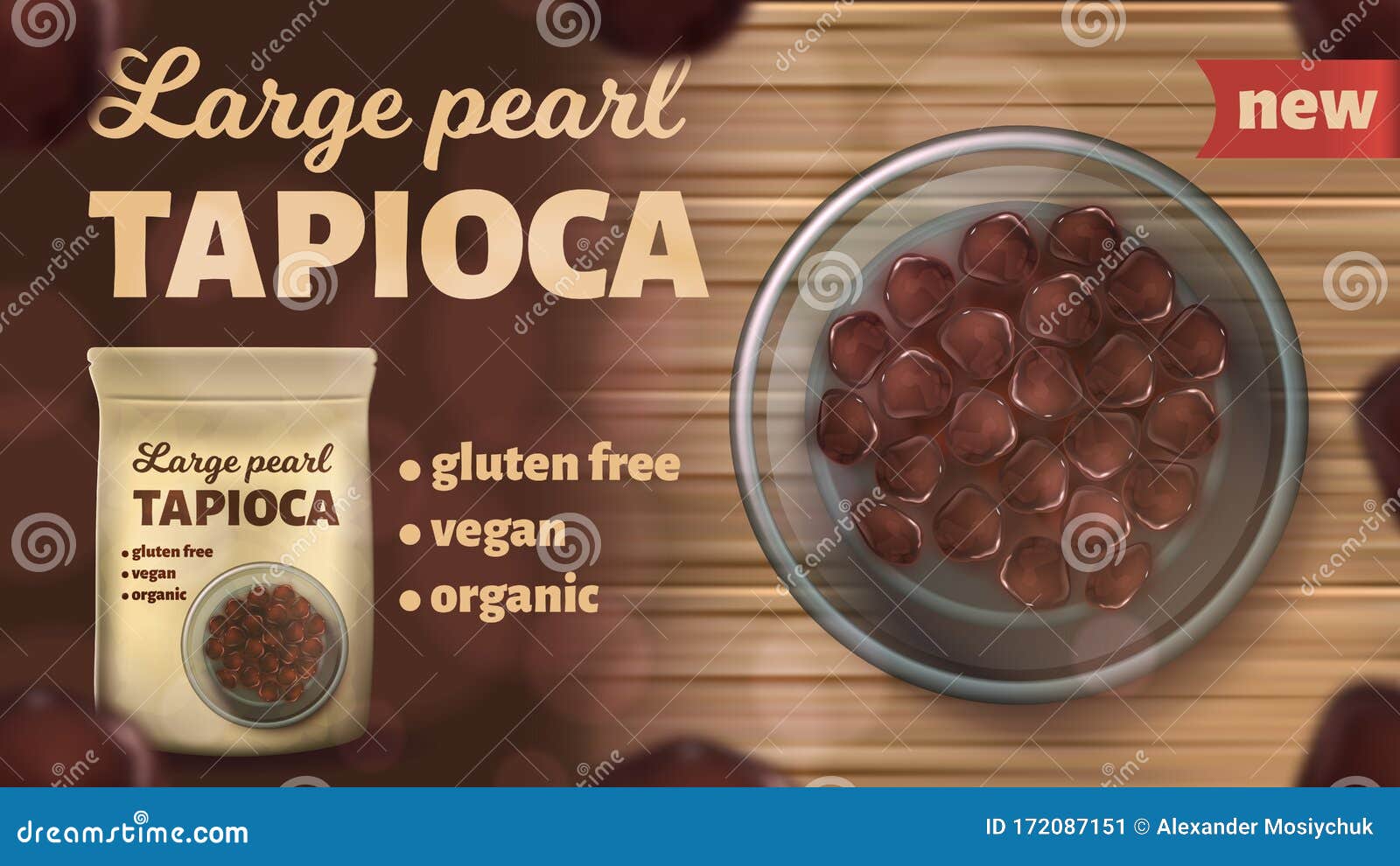 Realistic Vector Illustration Showing Brown Tapioca Balls on the Plate ...