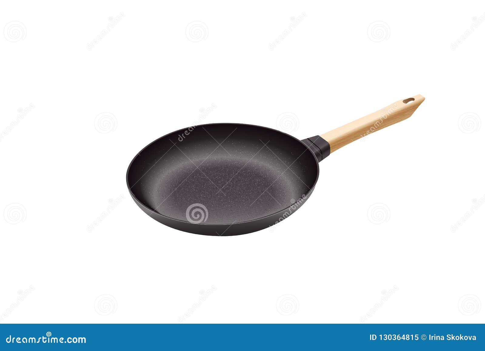 Realistic Vector Iron Pan. Cast-iron Pan with Wooden Handle Stock Image ...