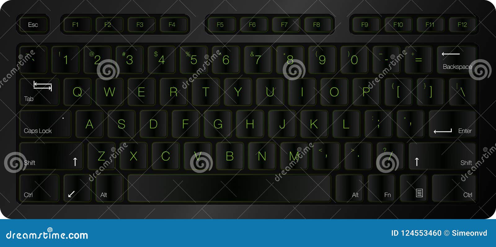 Realistic Vector Keyboard. Top View Computer Keyboard with Green Stock ...