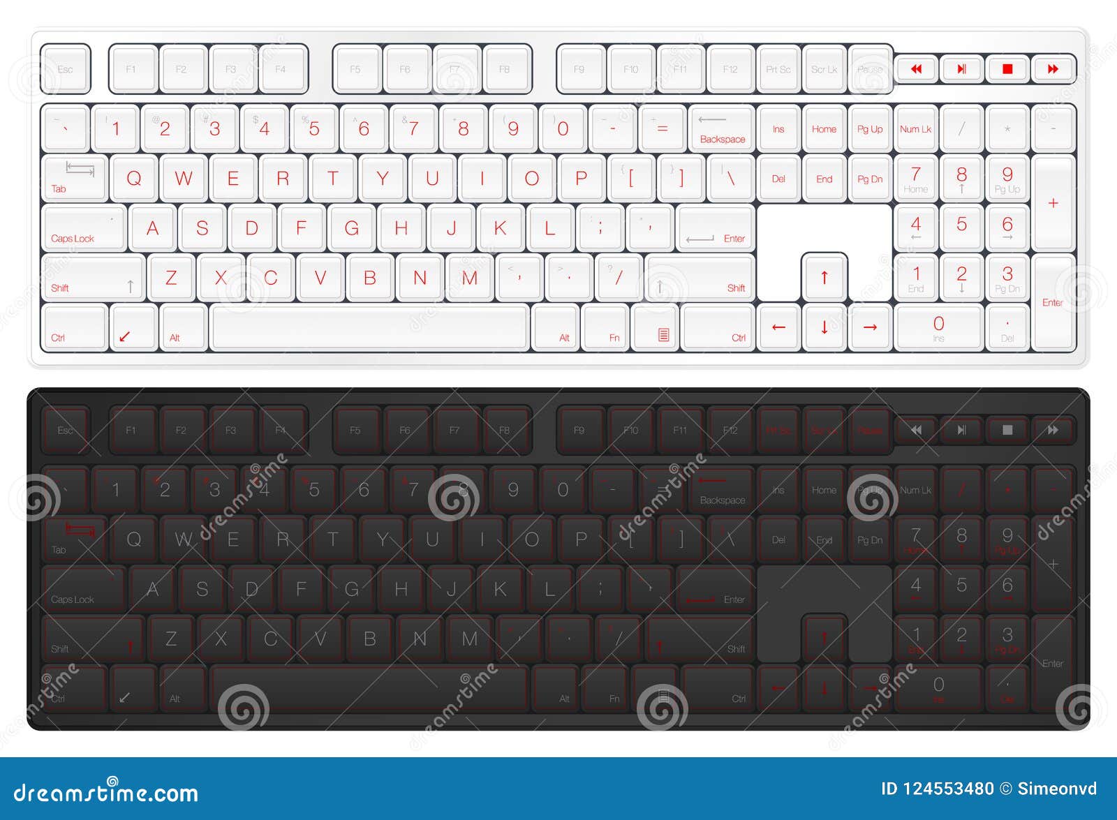 Realistic Vector Keyboard. Top View Computer Keyboard Stock Vector ...