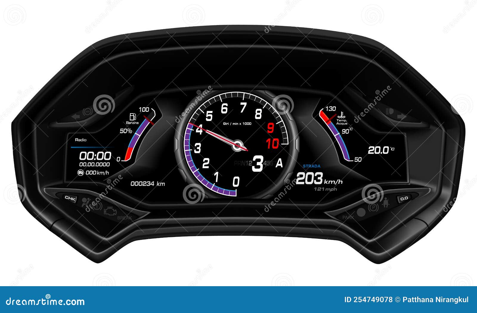 Realistic Vector Modern Super Car Dashboard Speed Control Digital ...