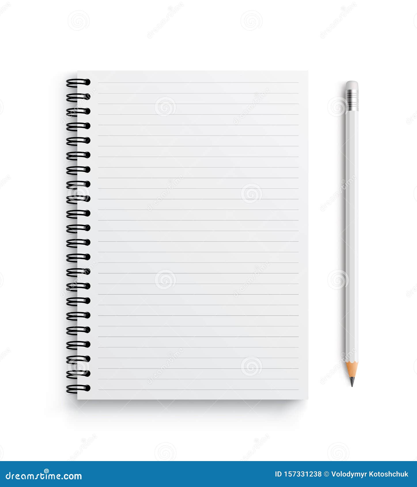 Realistic Vector Notebook and White Pancil. Front View Stock ...
