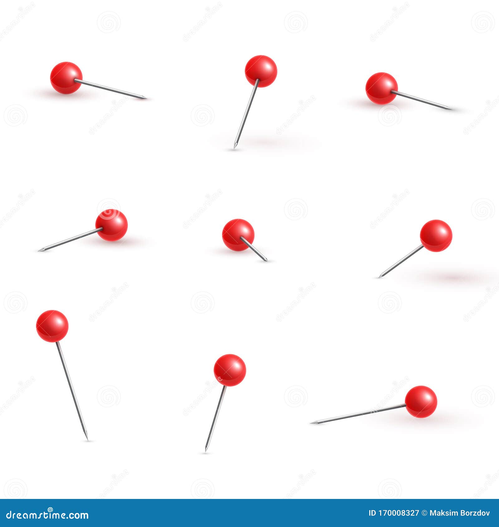 Realistic Vector Plastic Glossy Red Push Pins at Various Angles Set ...