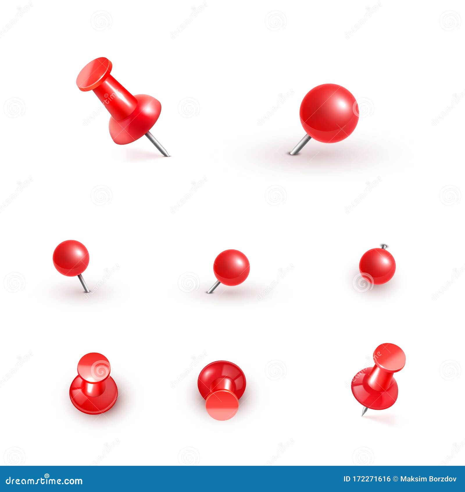 Realistic Vector Plastic Glossy Red Push Pins at Various Angles Set Needle. Stock Vector ...