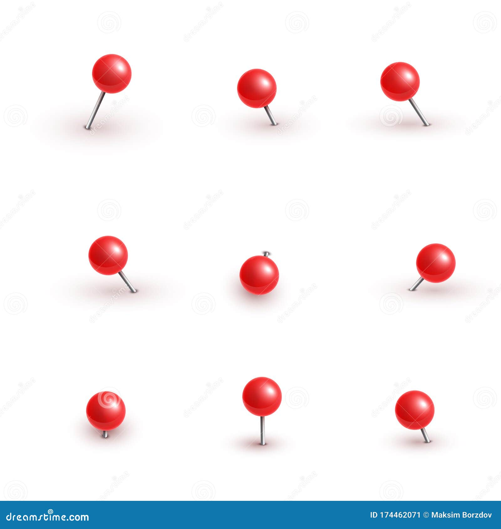 Realistic Vector Plastic Glossy Red Push Pins at Various Angles Set Needle. Stock Vector ...