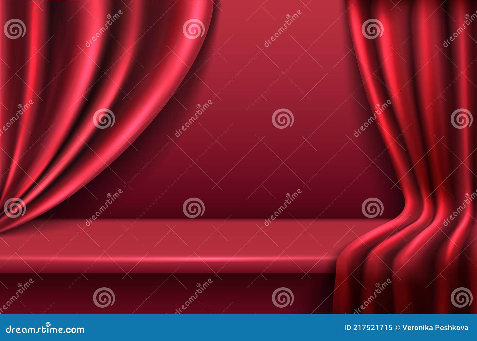 Realistic Vector Red Velvet Background with Wavy Drapery Curtains Stock ...