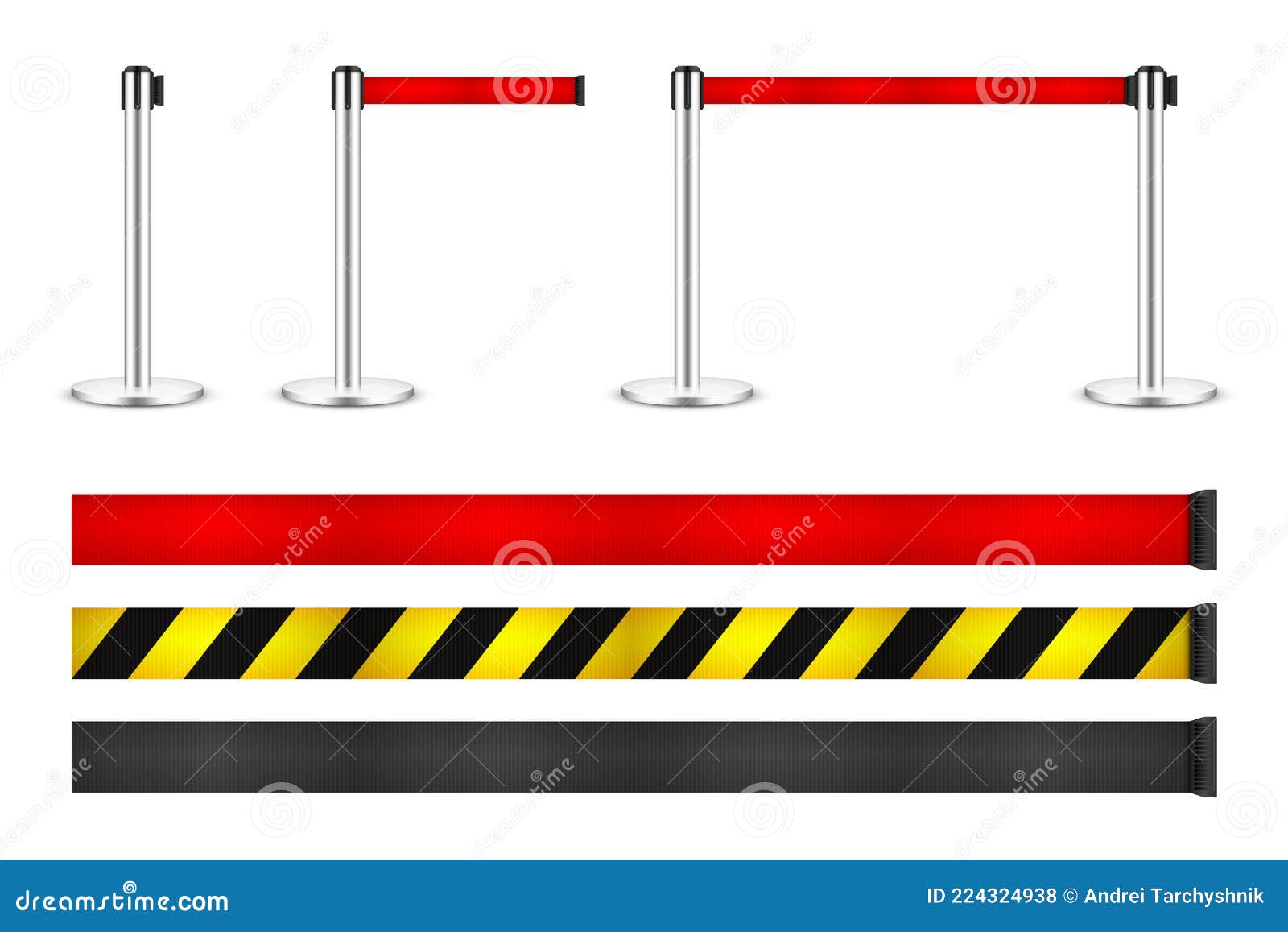 Realistic Vector Retractable Belt Stanchion. Crowd Control Barrier ...