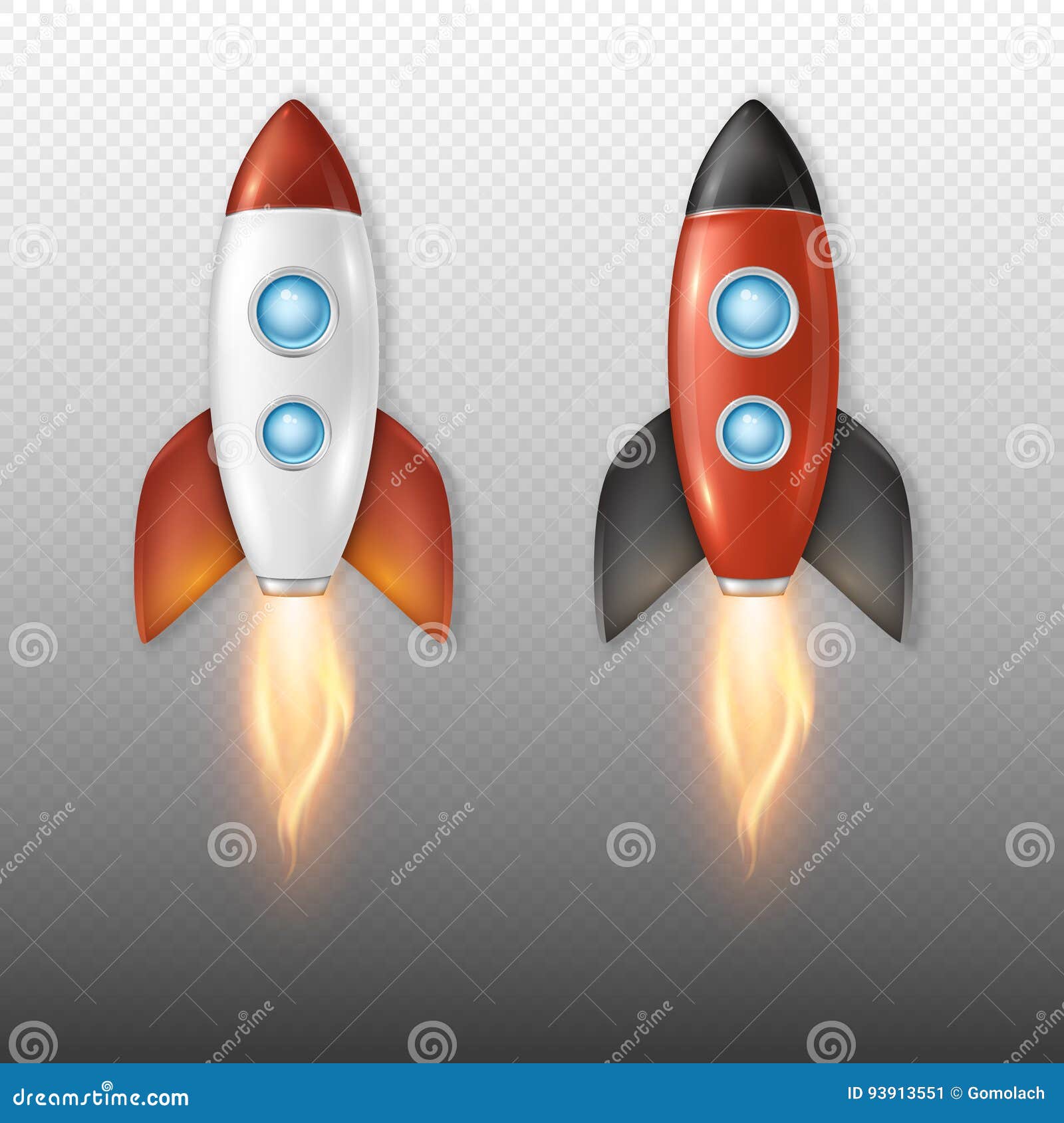 Realistic Vector Retro Space Rocket Ship Launch Icon Set Isolate on ...