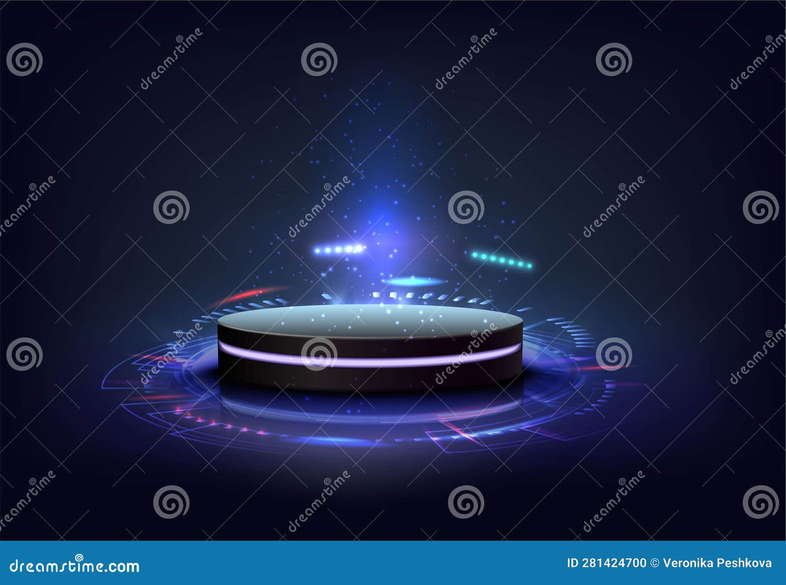 Realistic Vector Round Stage on Dark Background. Sci-fi Glowing Tech ...