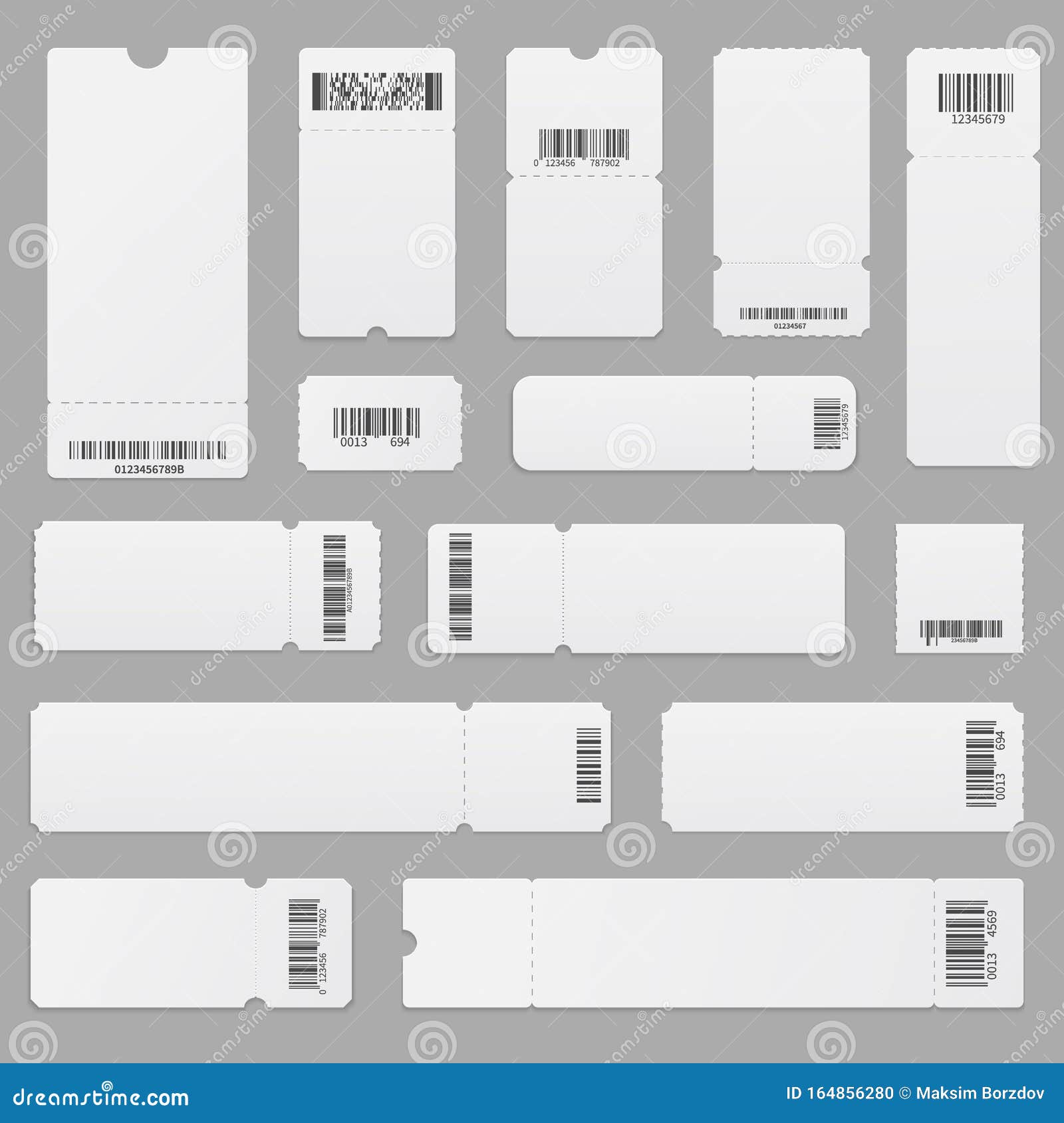 Realistic Vector Set of Blank Ticket Templates with with Barcodes Stock ...