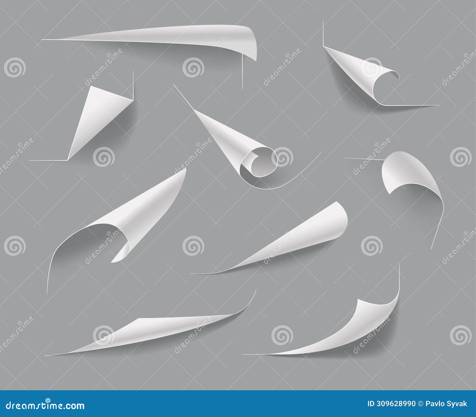 Realistic Vector Set of White, Blank Paper Sheet Curled Corners ...
