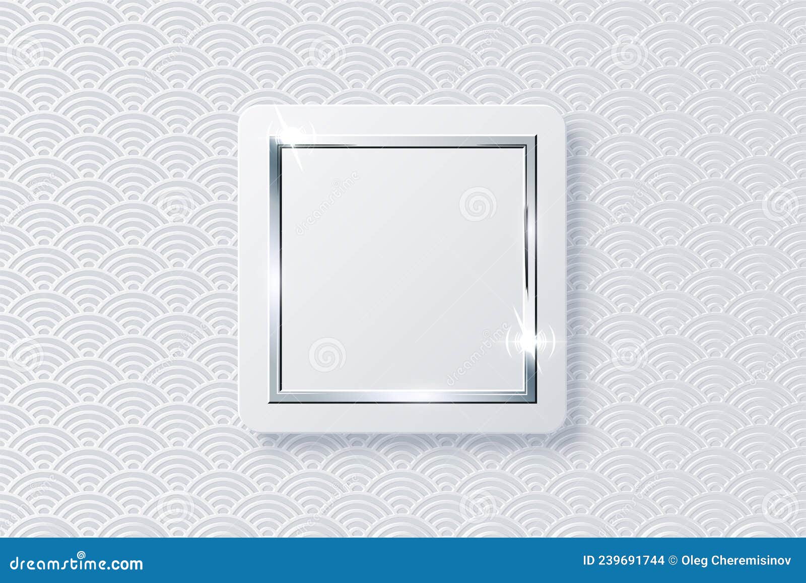 Realistic Vector Sparkling Shiny Glowing Silver Square On White Button