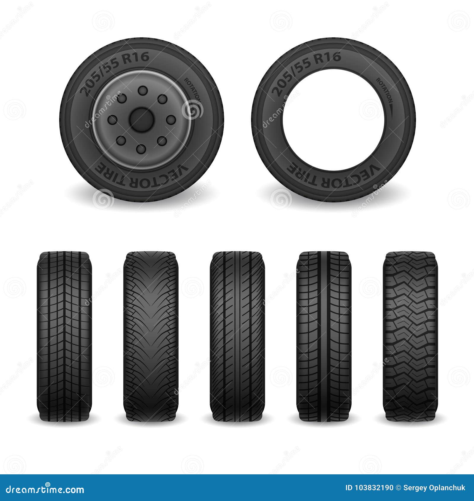 Realistic Vector Tires Set. Car Tires With Different Tread Marks ...