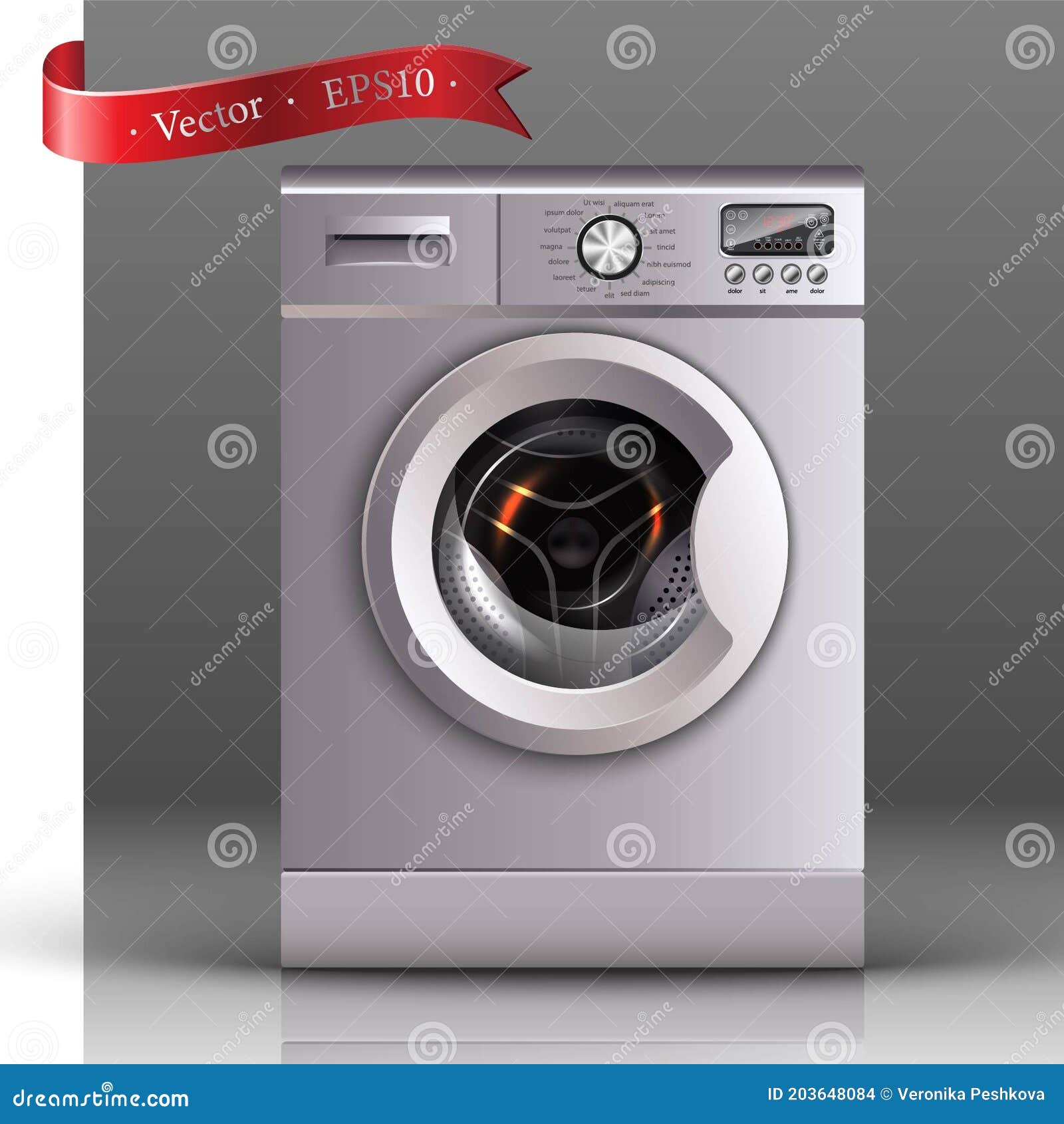 Realistic Vector Washing Machine in Front View on the Gray Background ...