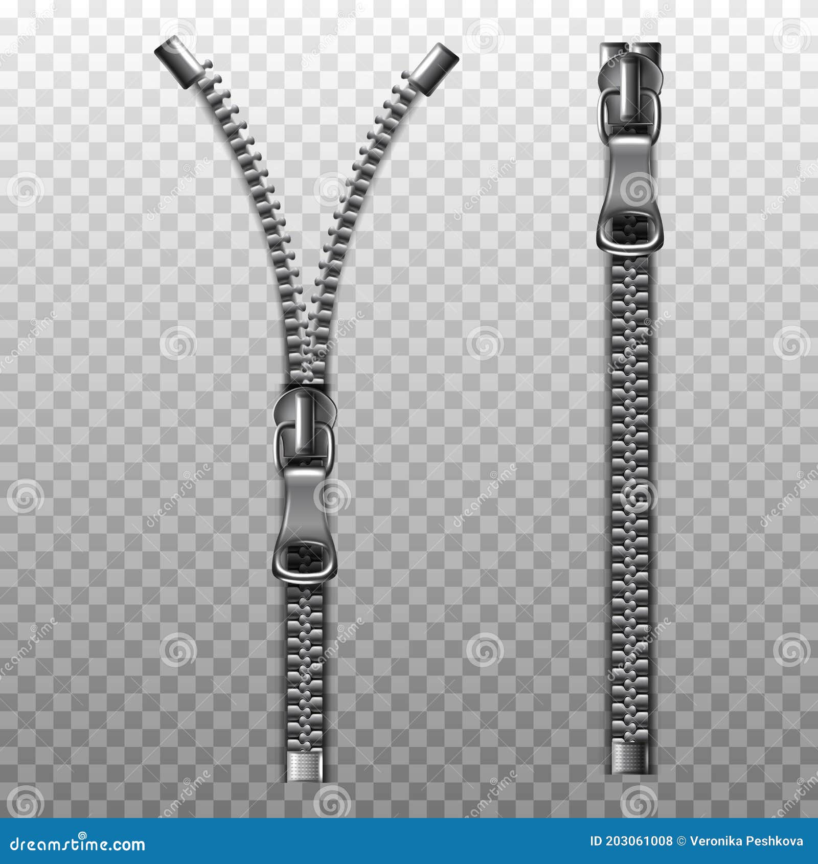 Realistic Vector Zipper, Open and Closed. Illustration on Transparent ...