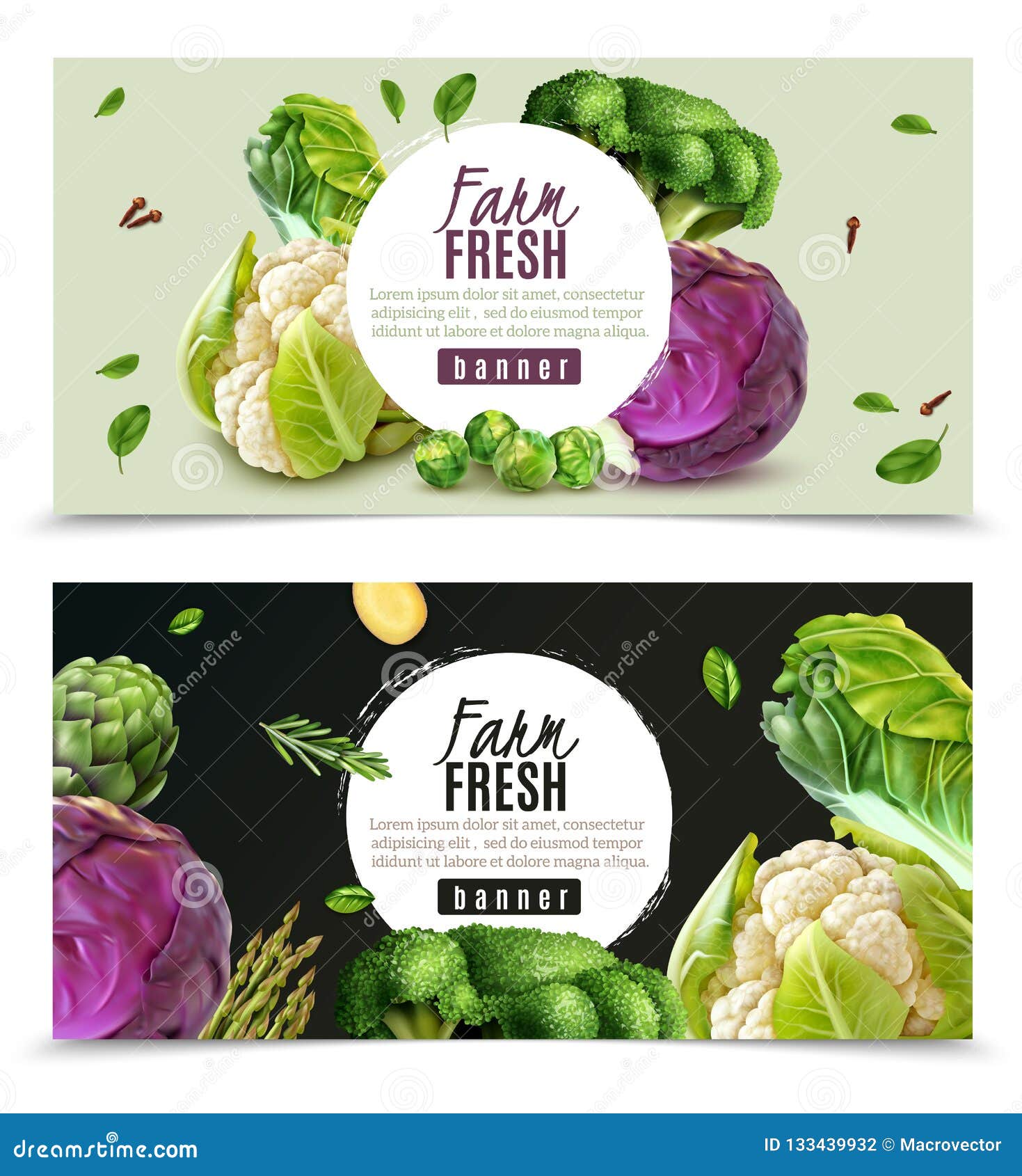 Realistic Vegetables Banners Set Stock Vector - Illustration of cabbage ...