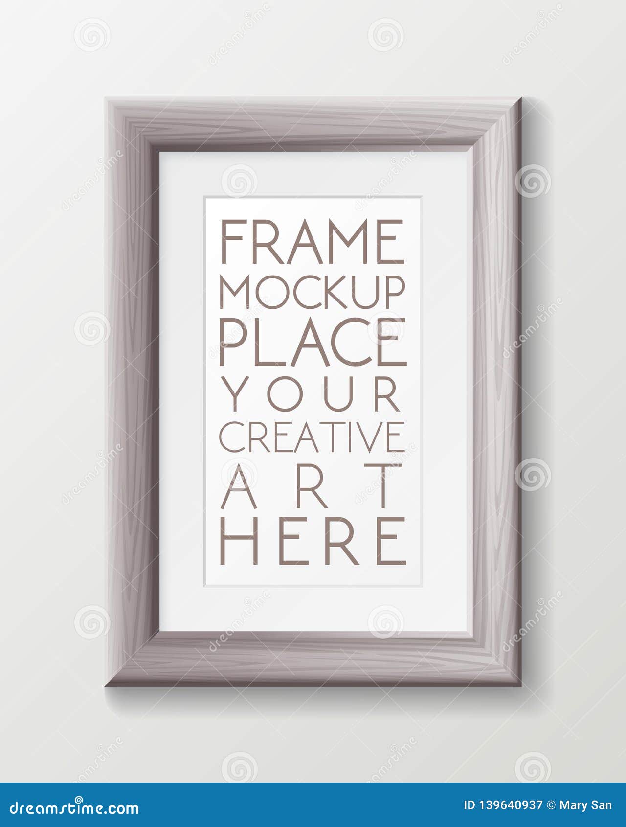 Realistic Vertical Gray Wood Frame Template, Frame on the Wall Mockup ...