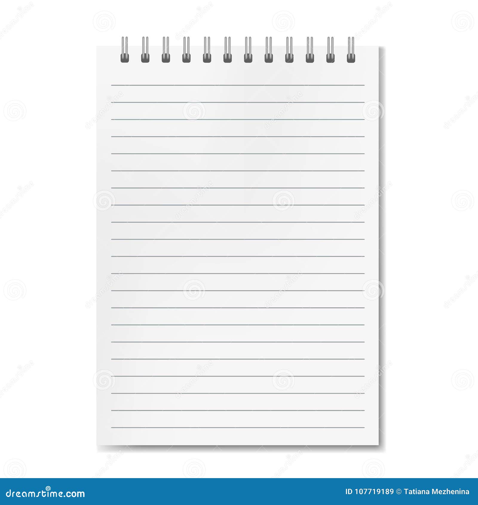 Realistic Vertical Lined Notebook with Shadow Stock Illustration ...